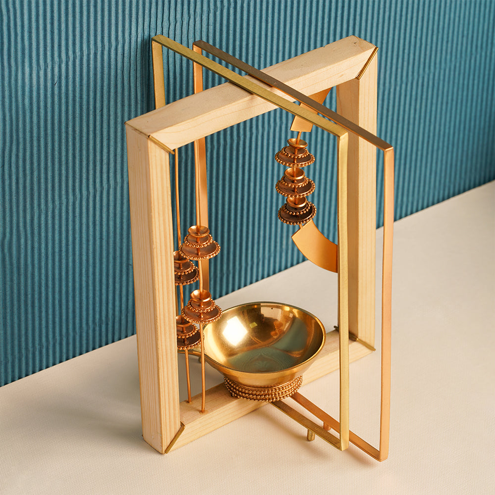 22k gold plated Diya Holder in wood and metal (Customizable) – Suhani ...