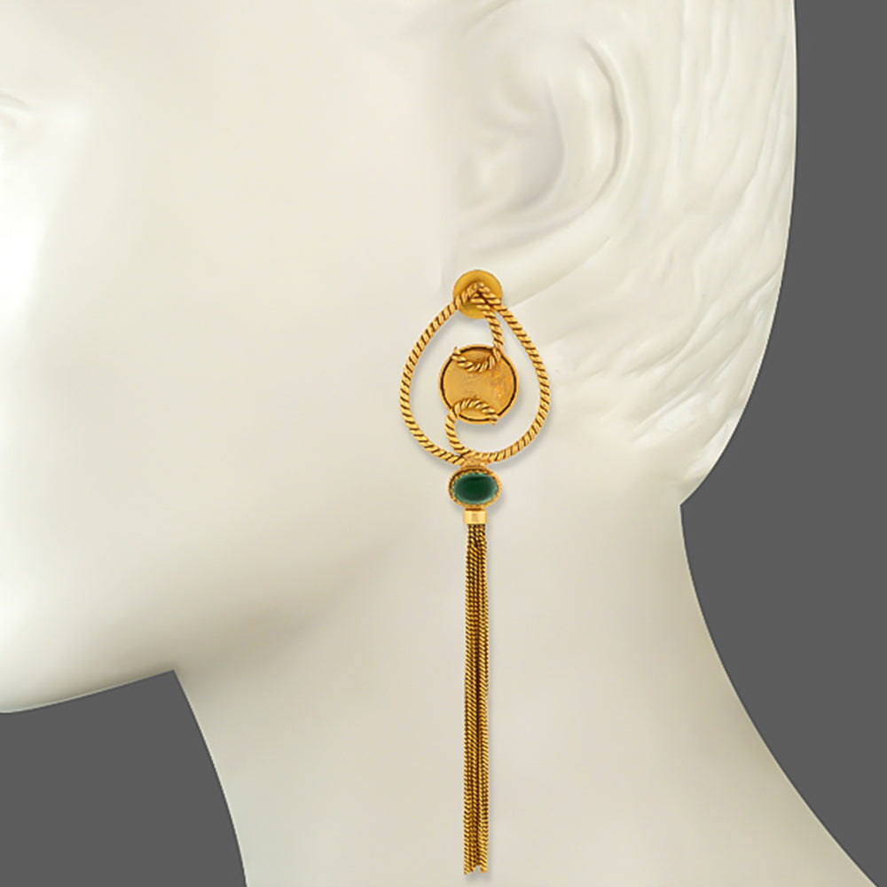 Gold Shield coin motif earrings with tassels – Suhani Pittie