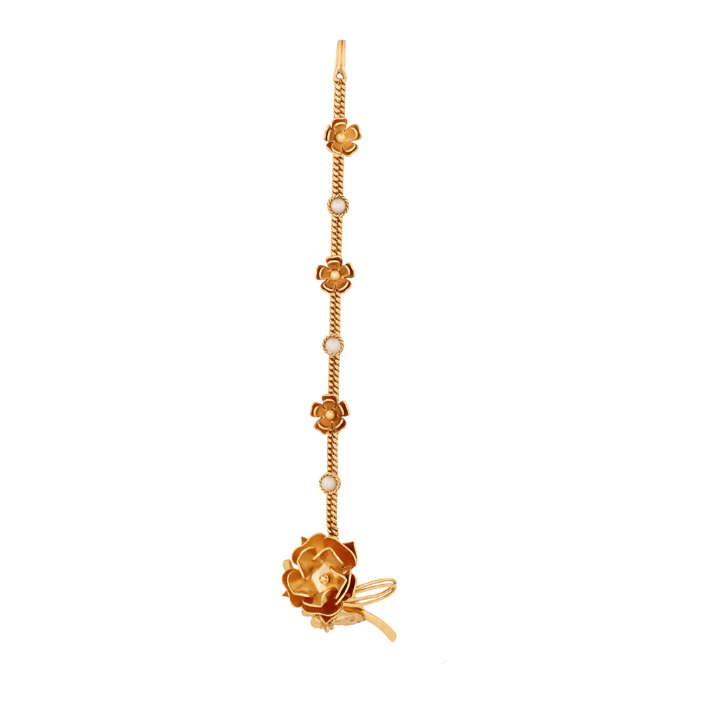 GOLD PLATED DORI CHAIN, MOTI COLLET & FLOWERS TIKA WITH FLOWERS BUNCH ...